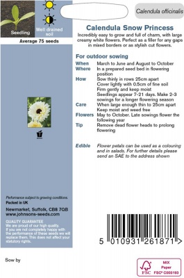 Calendula Snow Princess Seeds by Johnsons - kazco.co.uk